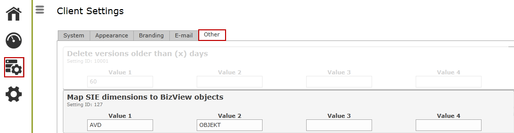 Configuring Bizview Client for SIE Import – Bizview v24