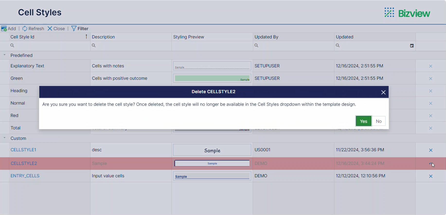 Cell Styles – Bizview v24
