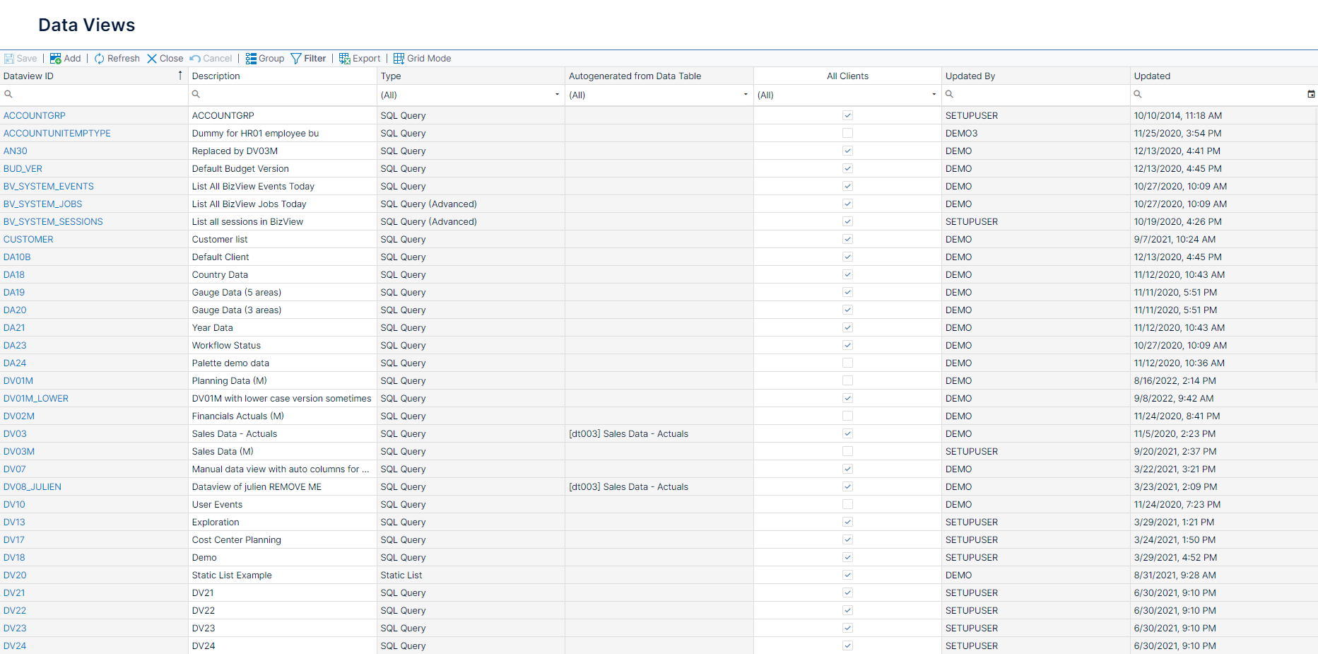 Data Views – Bizview v24