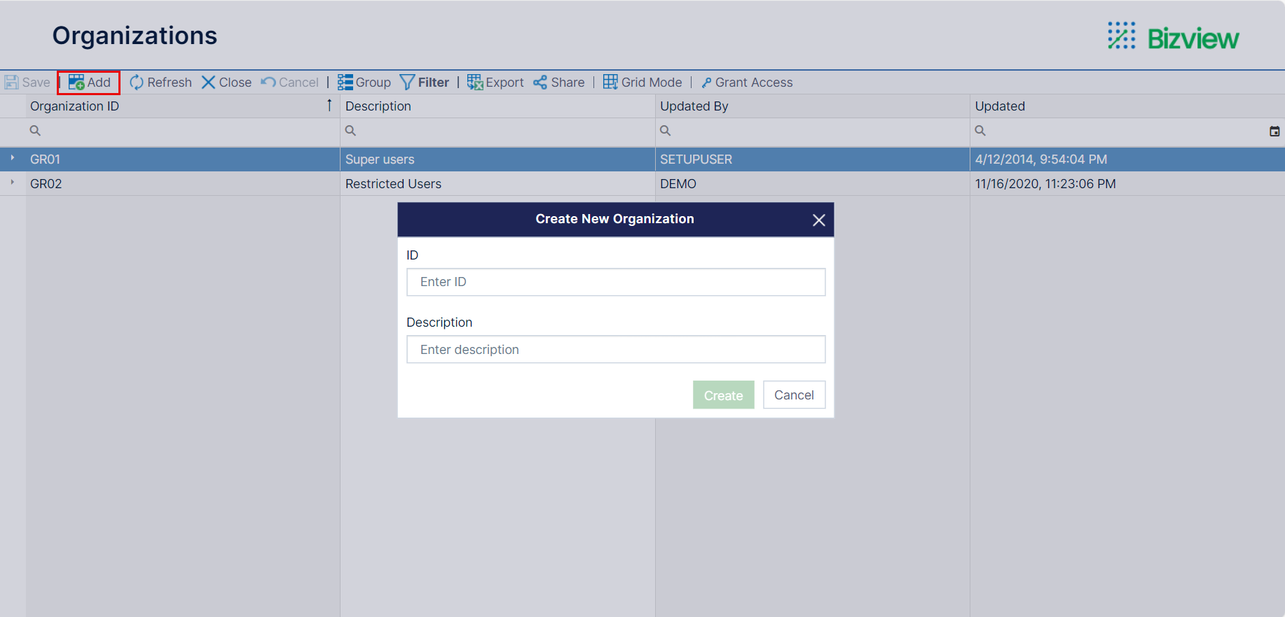 Organizations – Bizview v24