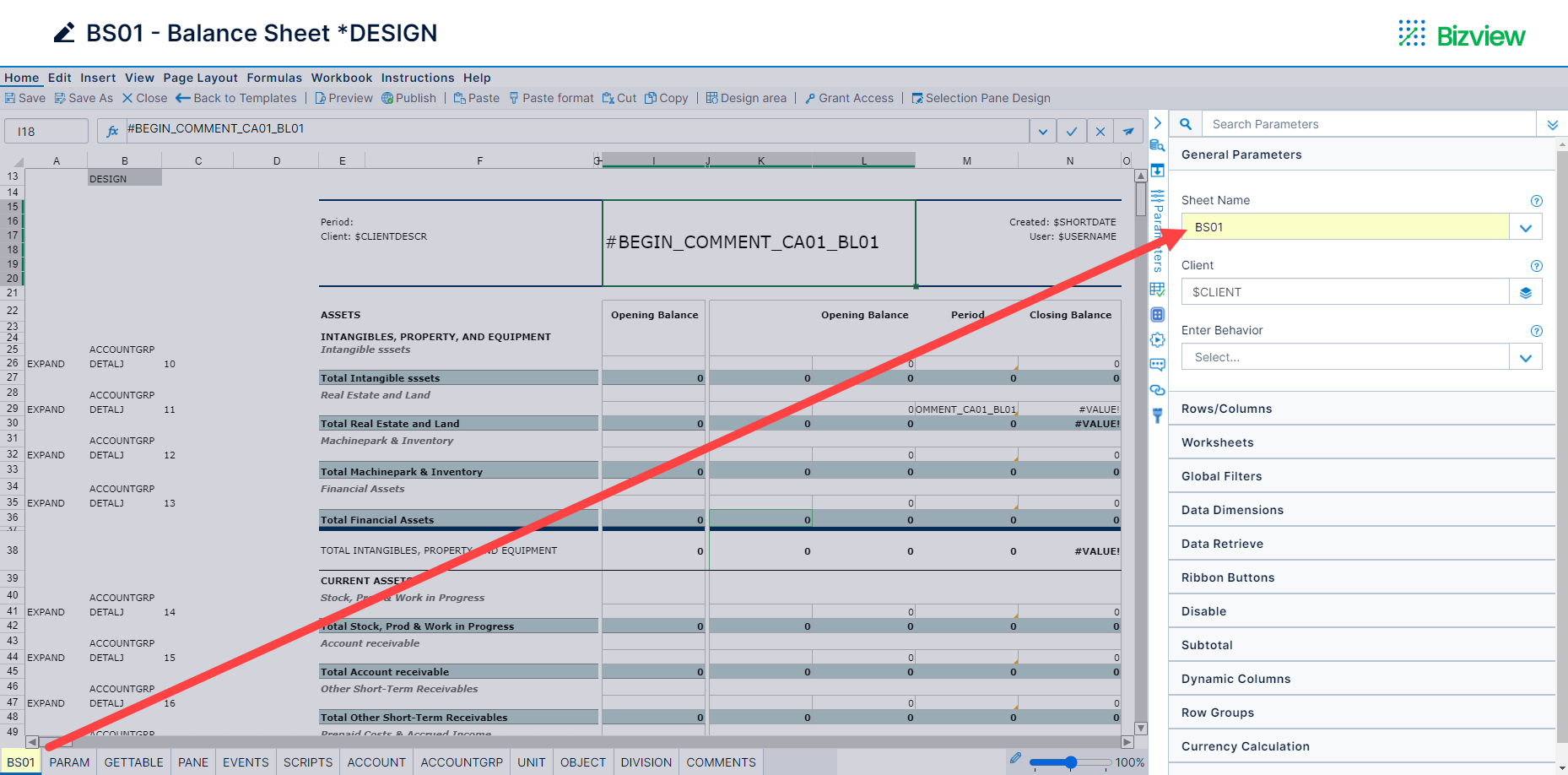 SHEETNAME – Bizview v24