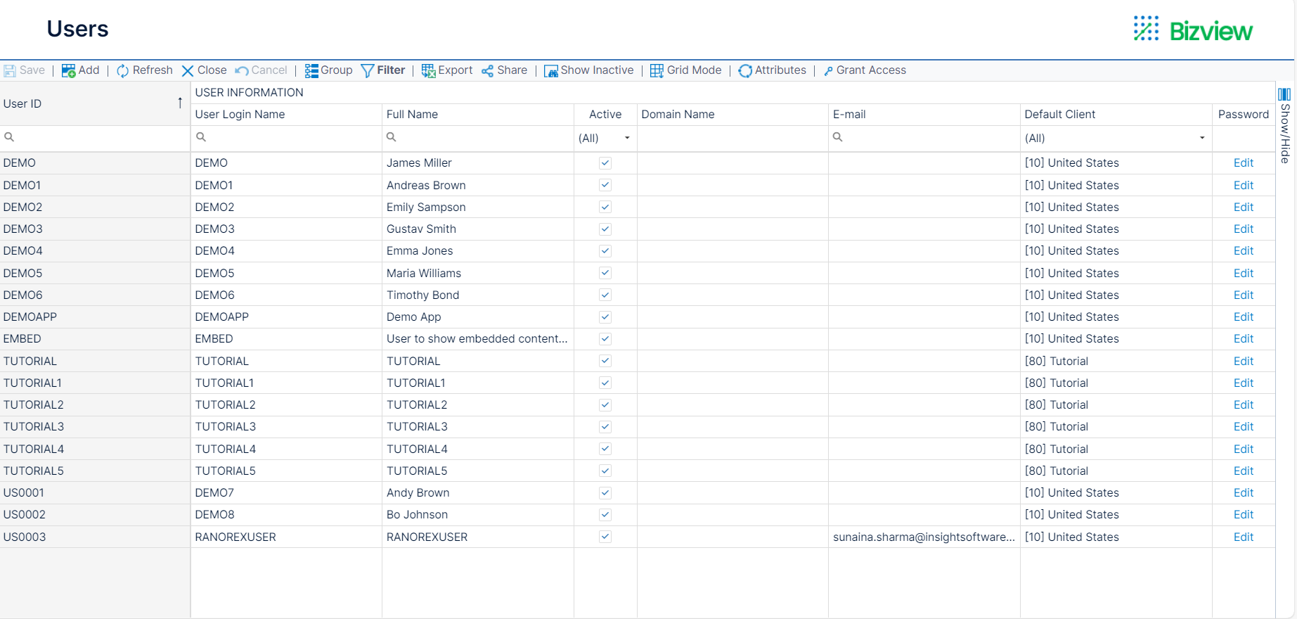 Users – Bizview v24