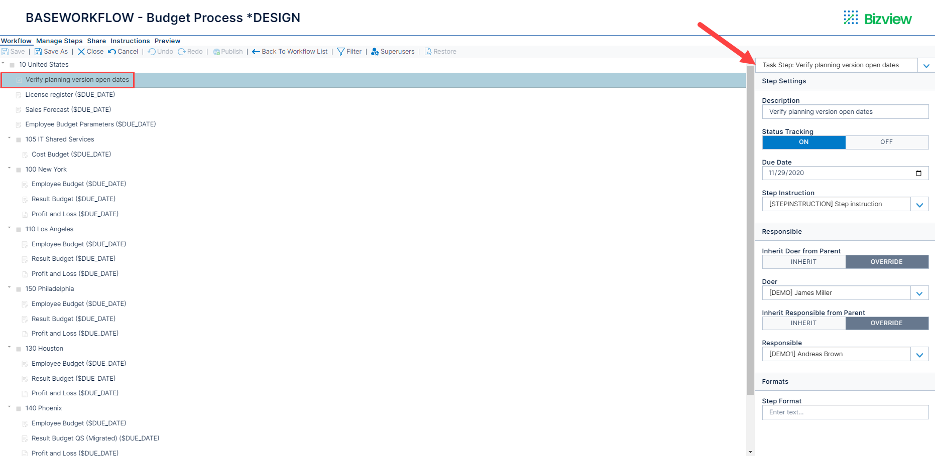 Task Step Settings – Bizview v24