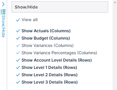 Show/Hide - Reports – Bizview v24