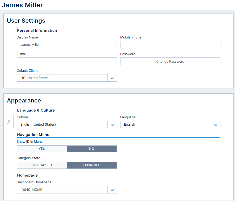 User Settings – Bizview v24