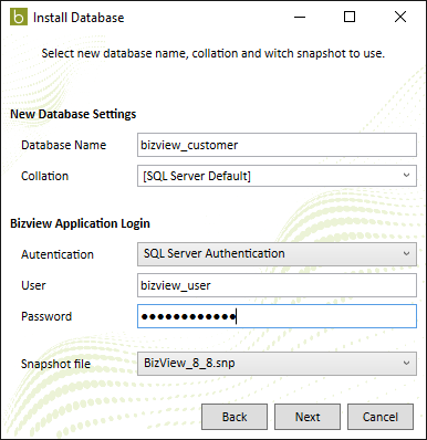 Database Settings – Bizview v24