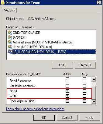 Setting Read/Write Permissions to IIS_IUSR – Bizview v24