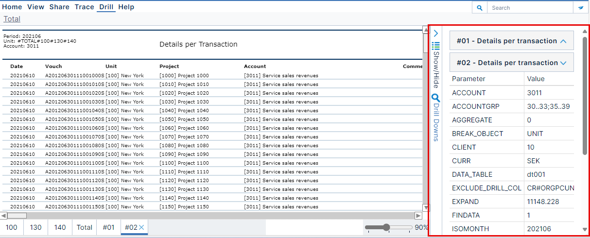 Drill Down Parameters – Bizview v24